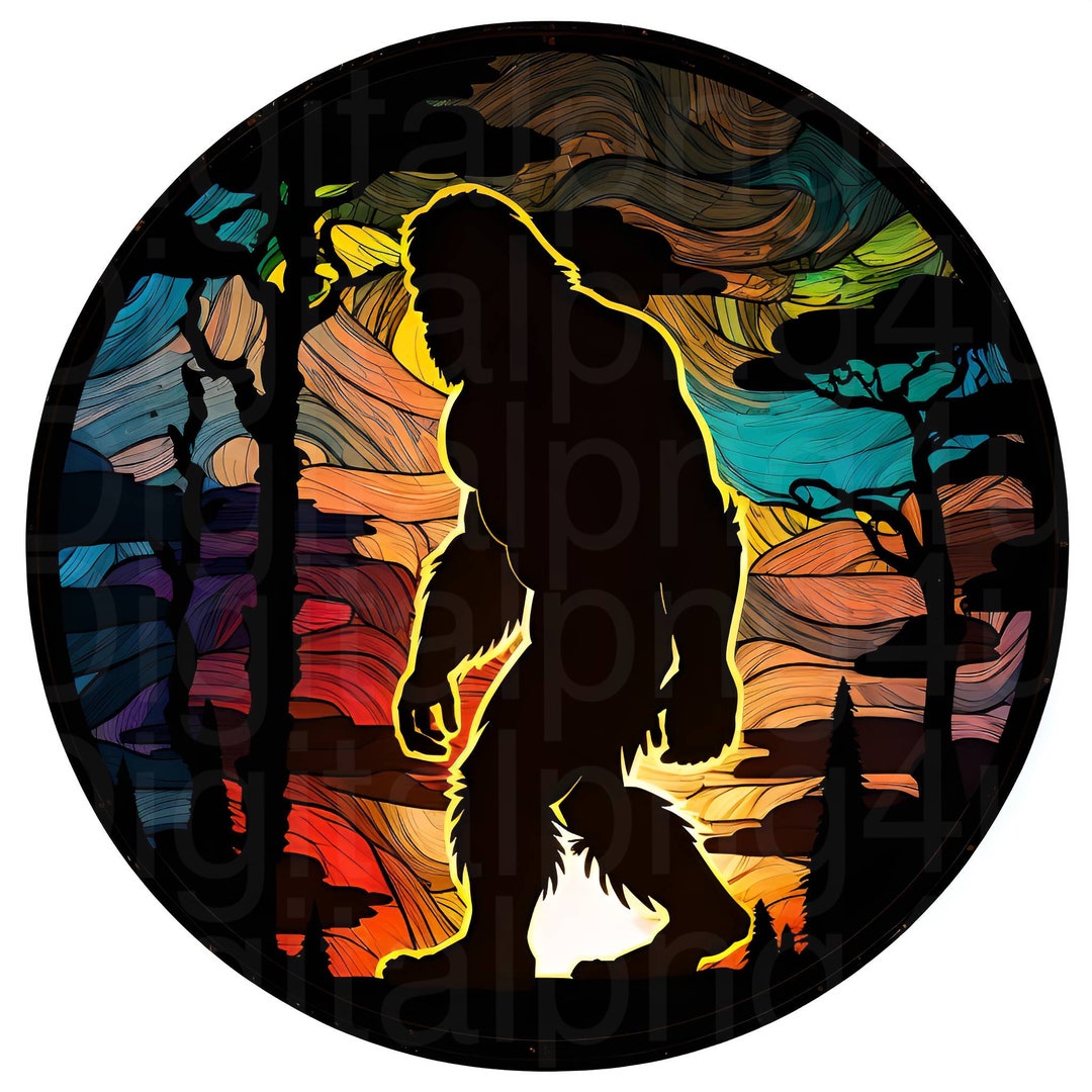 Bigfoot Hunting Round Stained Glass Png Sublimation Digital Design ...