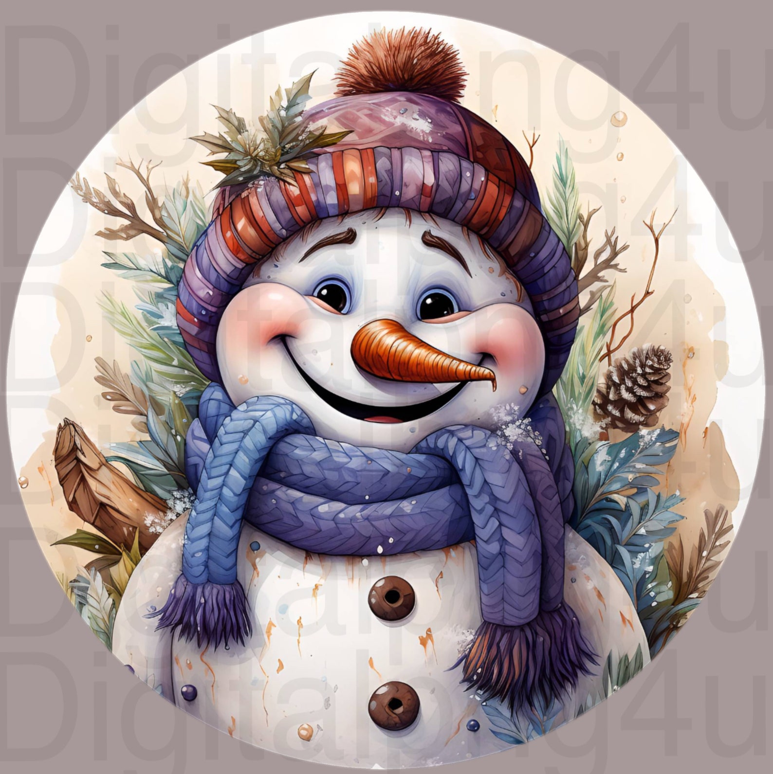 Cute Christmas Snowman Round Png Sublimation Digital Design Download ...