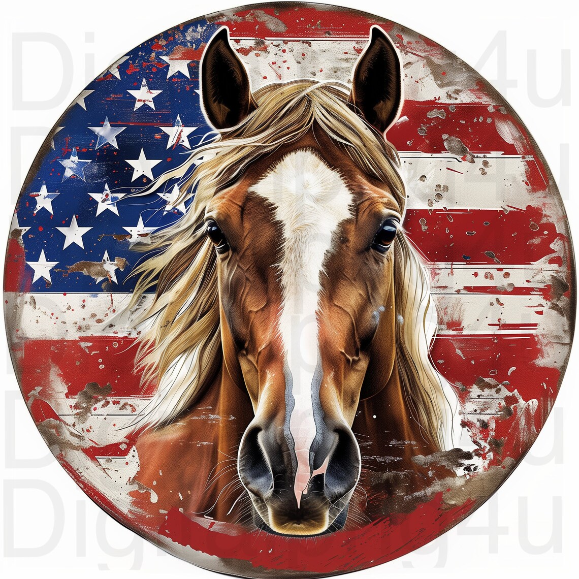Horse and Flag Round PNG Sublimation Digital Design Download Patriotic ...