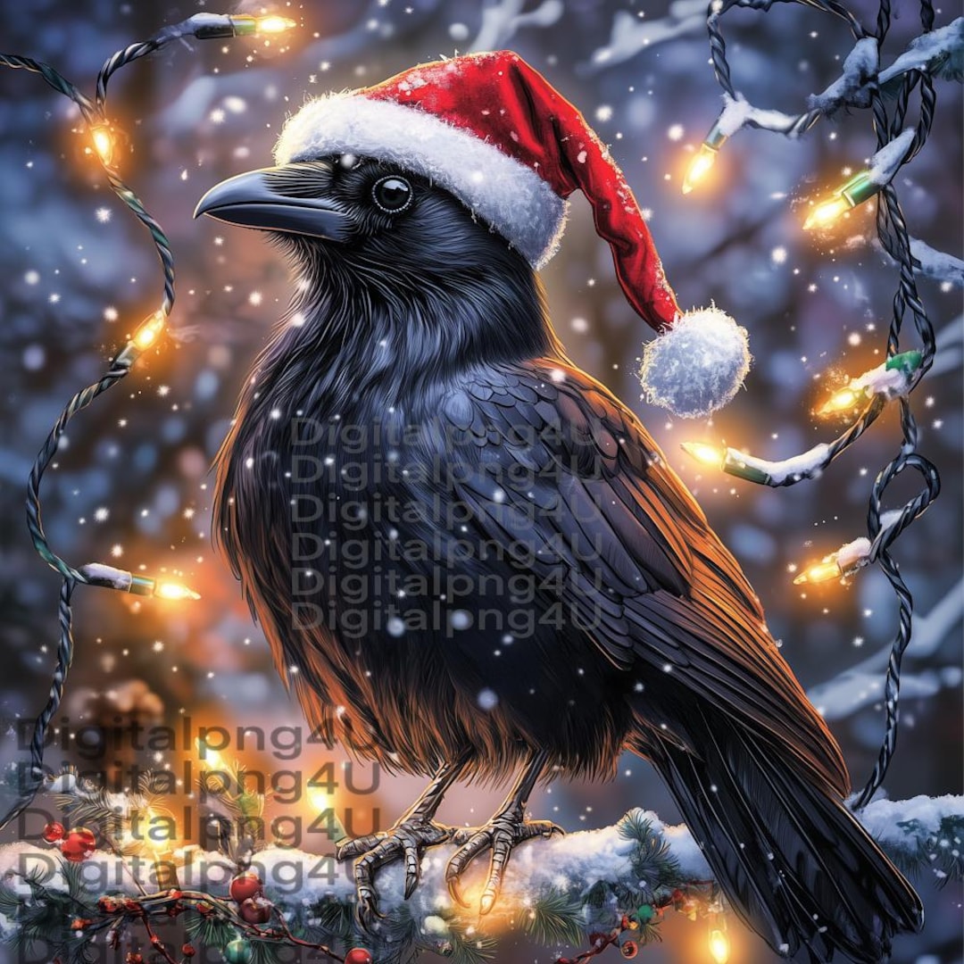 Crow Santa Christmas PNG Sublimation DIGITAL DESIGN Download Wreath ...