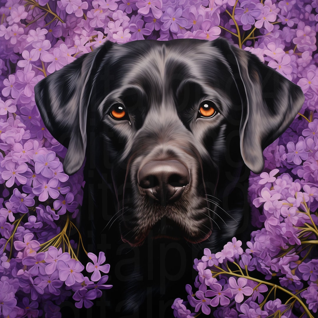 Black Labrador and Flowers Square Png Sublimation Digital Design ...