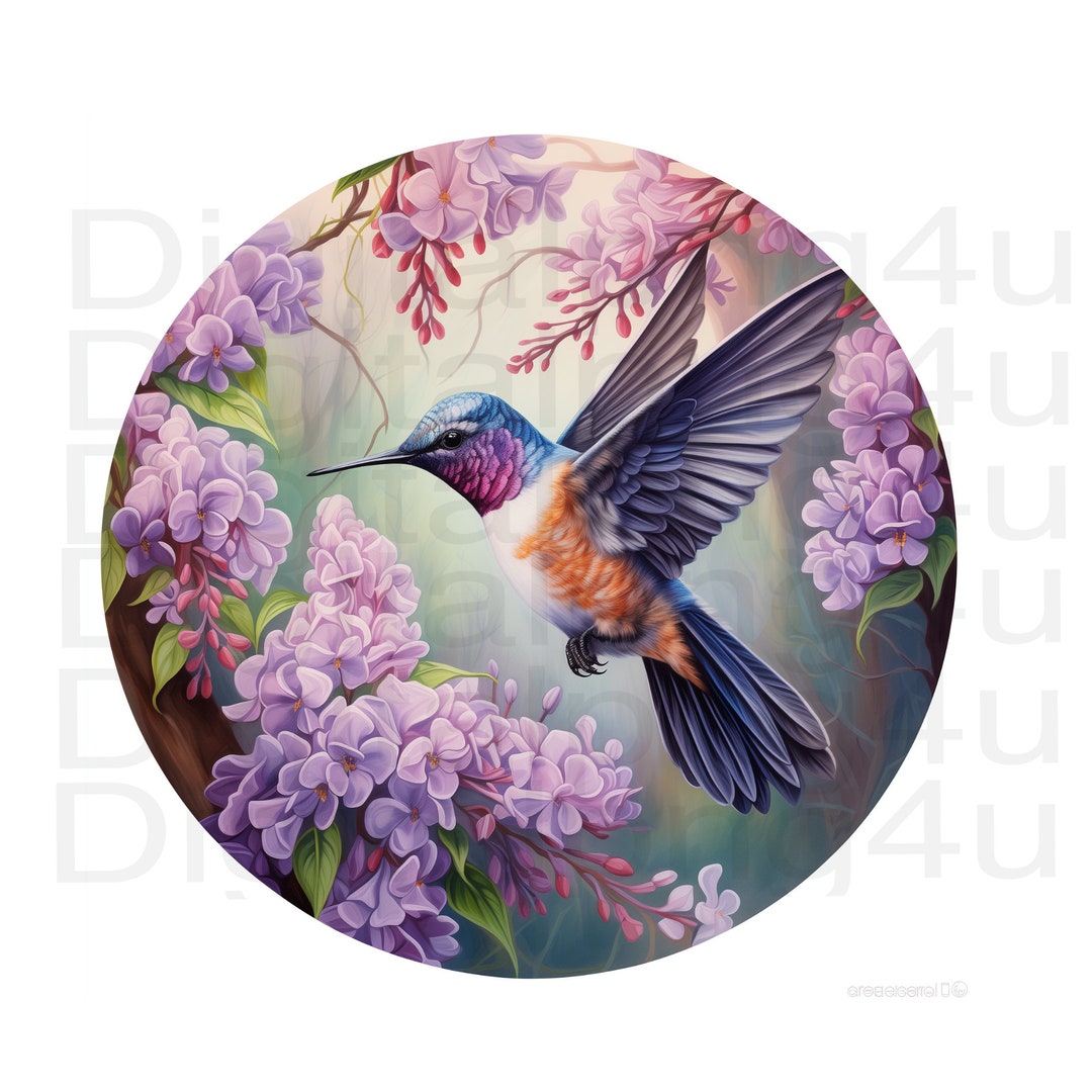 Hummingbird Beautiful Hummingbird and Flowers Round Png Sublimation ...