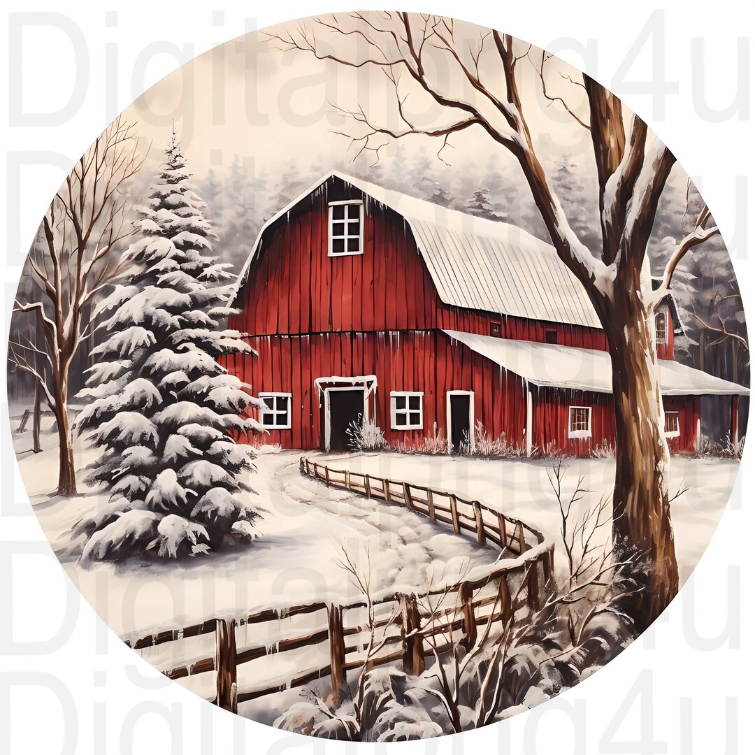 Red Barn Rustic Farm Round Png Sublimation Digital Design Download ...