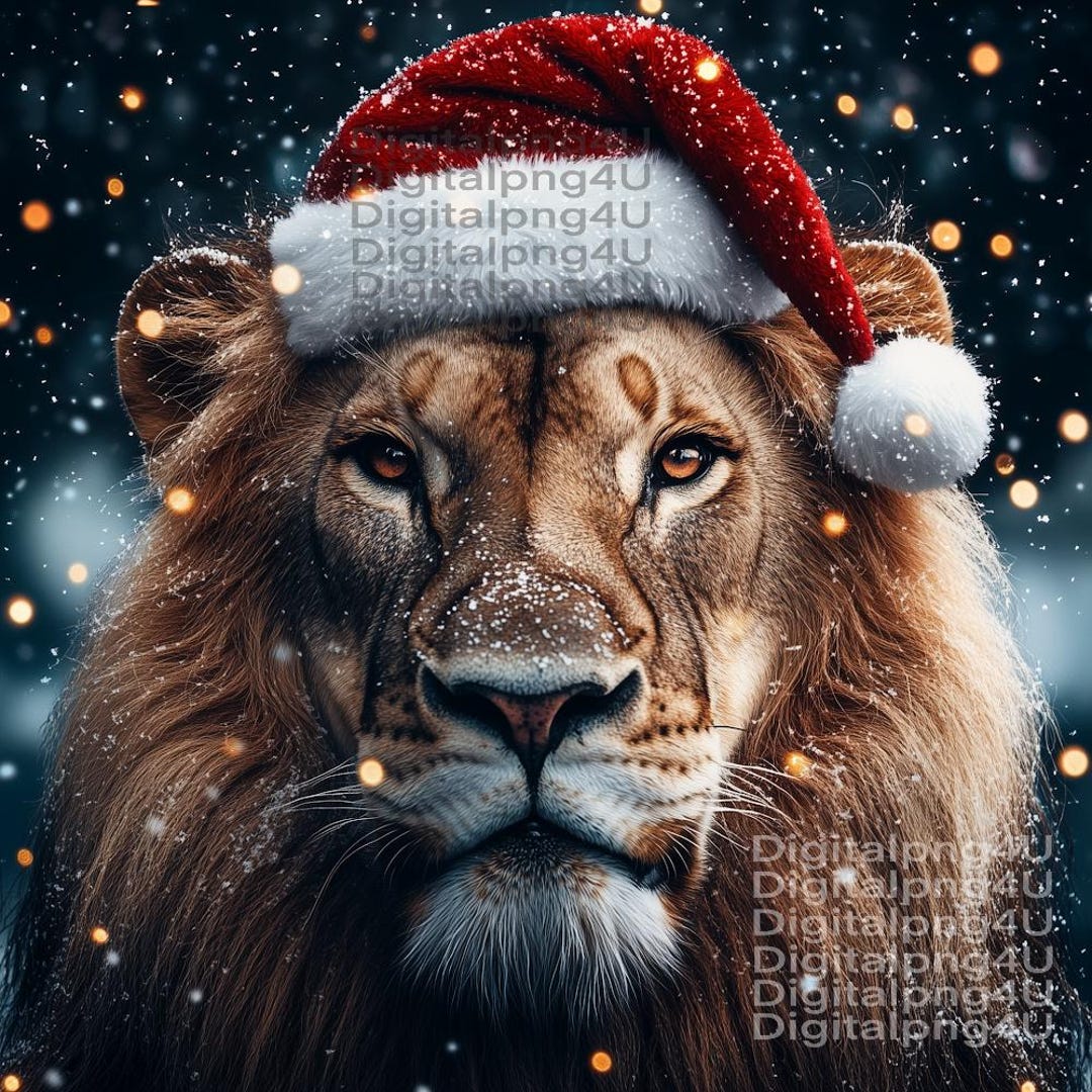 Lion Wearing a Santa Hat PNG Sublimation DIGITAL DESIGN Download Wreath ...