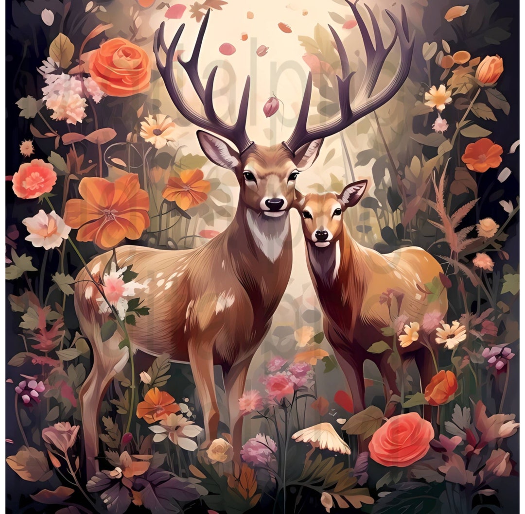 Deer Buck Doe Flowers Square Png Sublimation Digital Design Download - Etsy