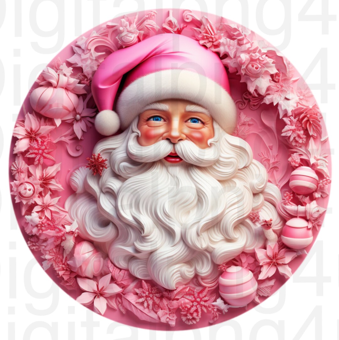 Pink Santa Clause Christmas Round Png Sublimation Digital Design ...