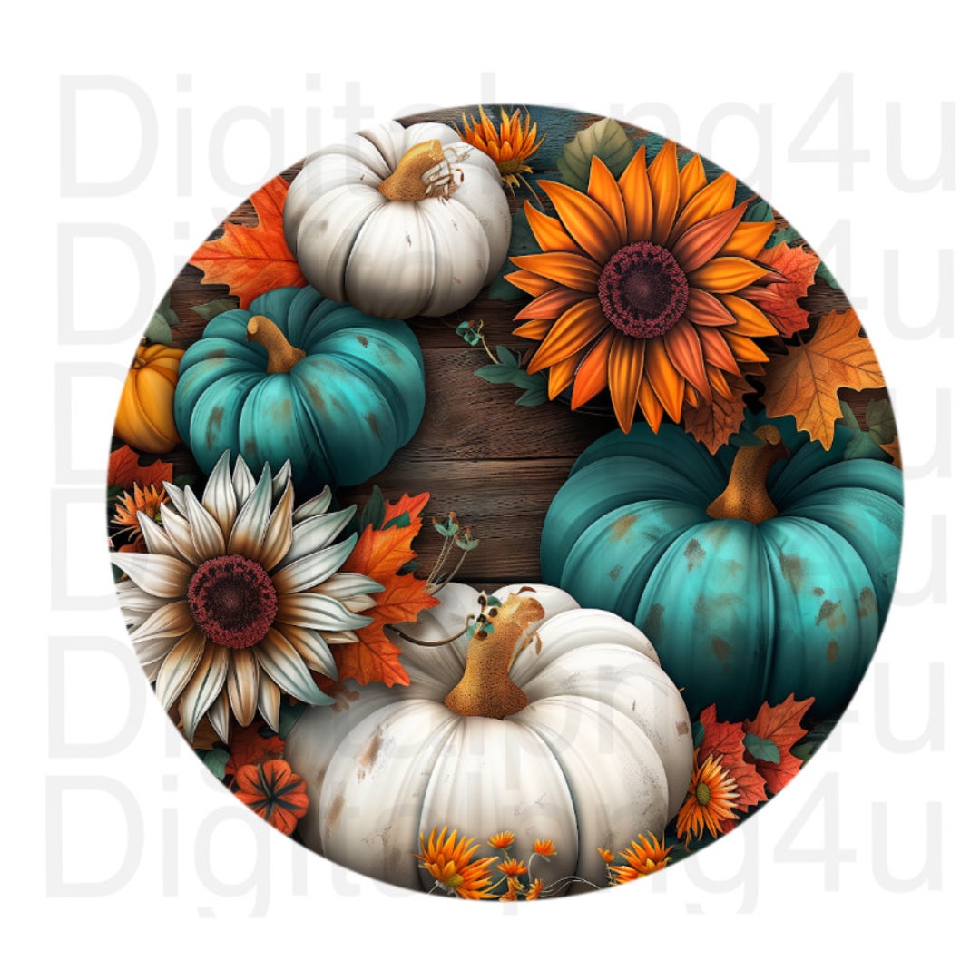 Pumpkins and Sunflowers Round Fall PNG Sublimation Digital Design ...