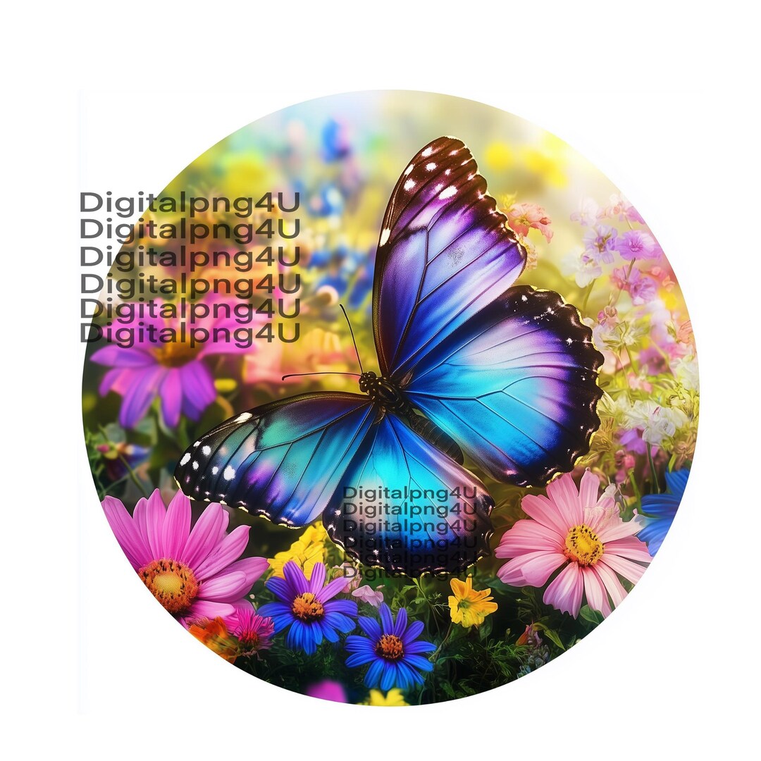 Butterfly and Flowers Round Spring PNG Sublimation DIGITAL DESIGN ...