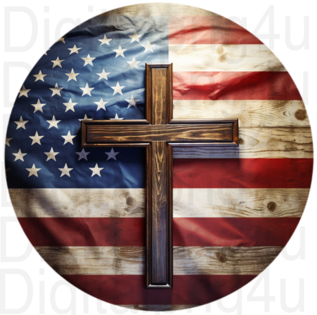 American Flag and Wooden Cross Round Png Sublimation Digital Design ...