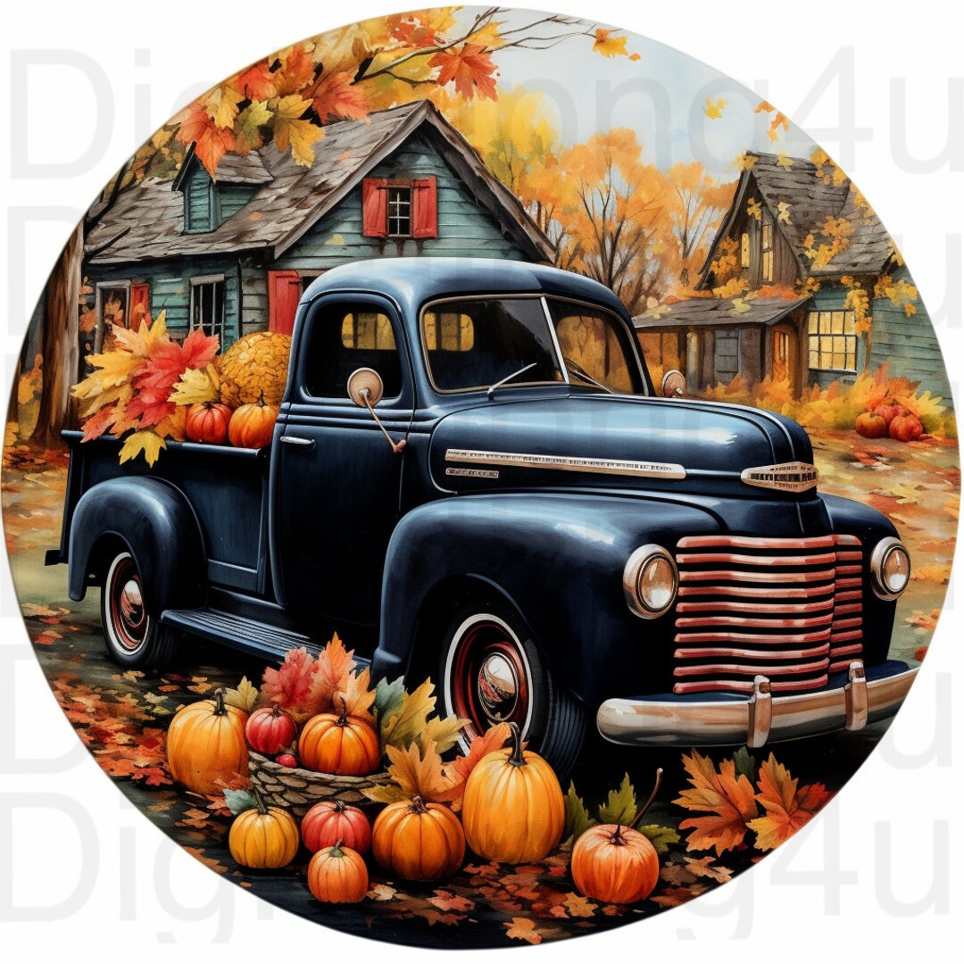 Old Truck Fall Vintage Farm Round Png Sublimation Digital Design ...