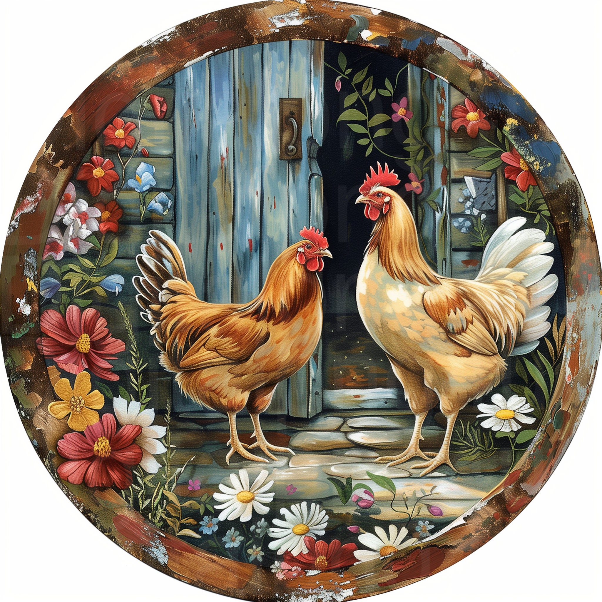 Chickens Round Png Sublimation Digital Design Download Wreath Sign Wind ...