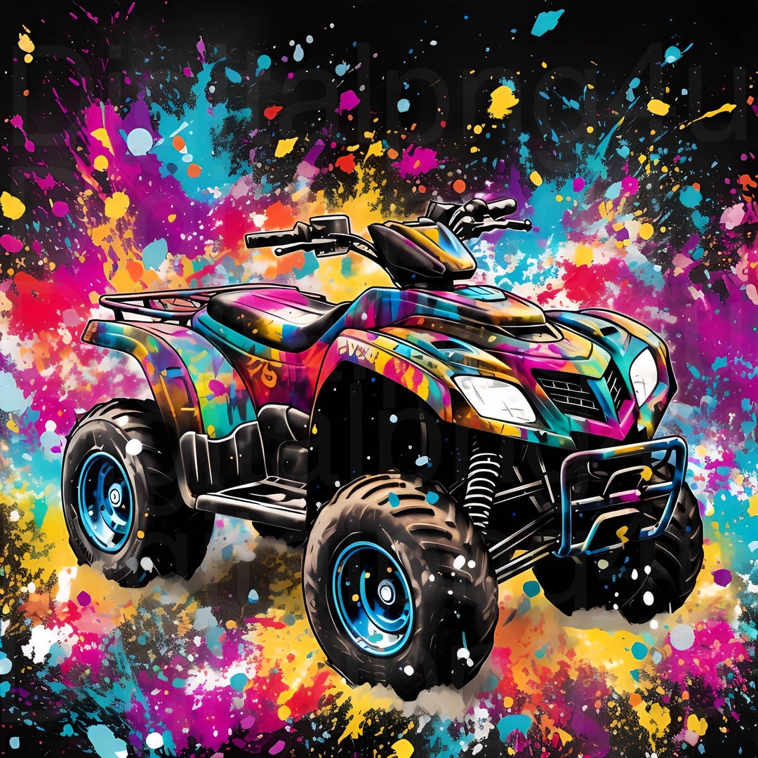 Atv 4 Wheeler off Road Racing Riding Colorful Png With a Black ...
