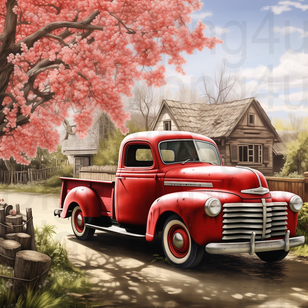 Red Truck Springtime Png Sublimation Digital Design Download Wreath ...