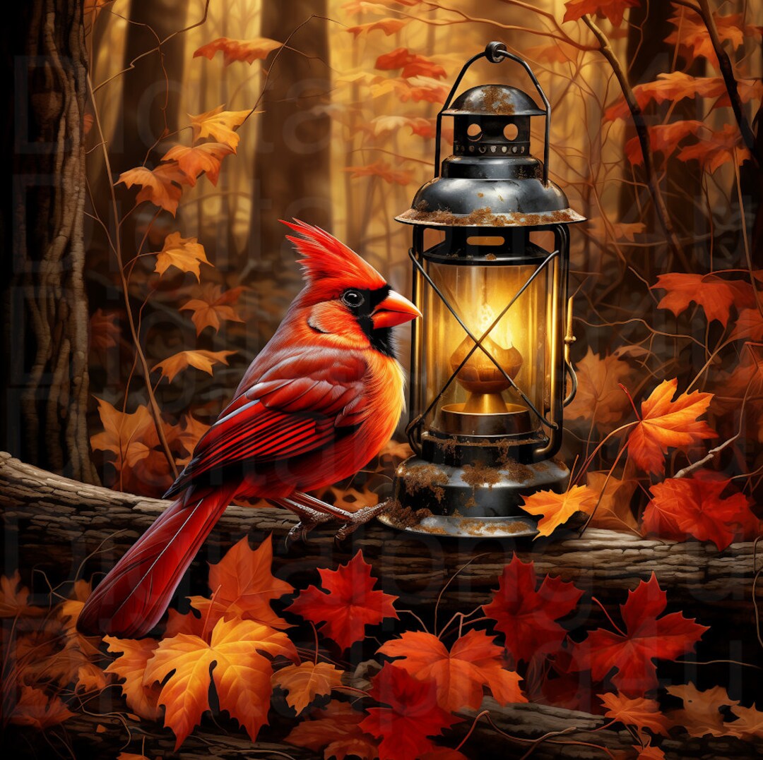 Cardinal and Lantern Fall PNG Sublimation Digital Design Download ...