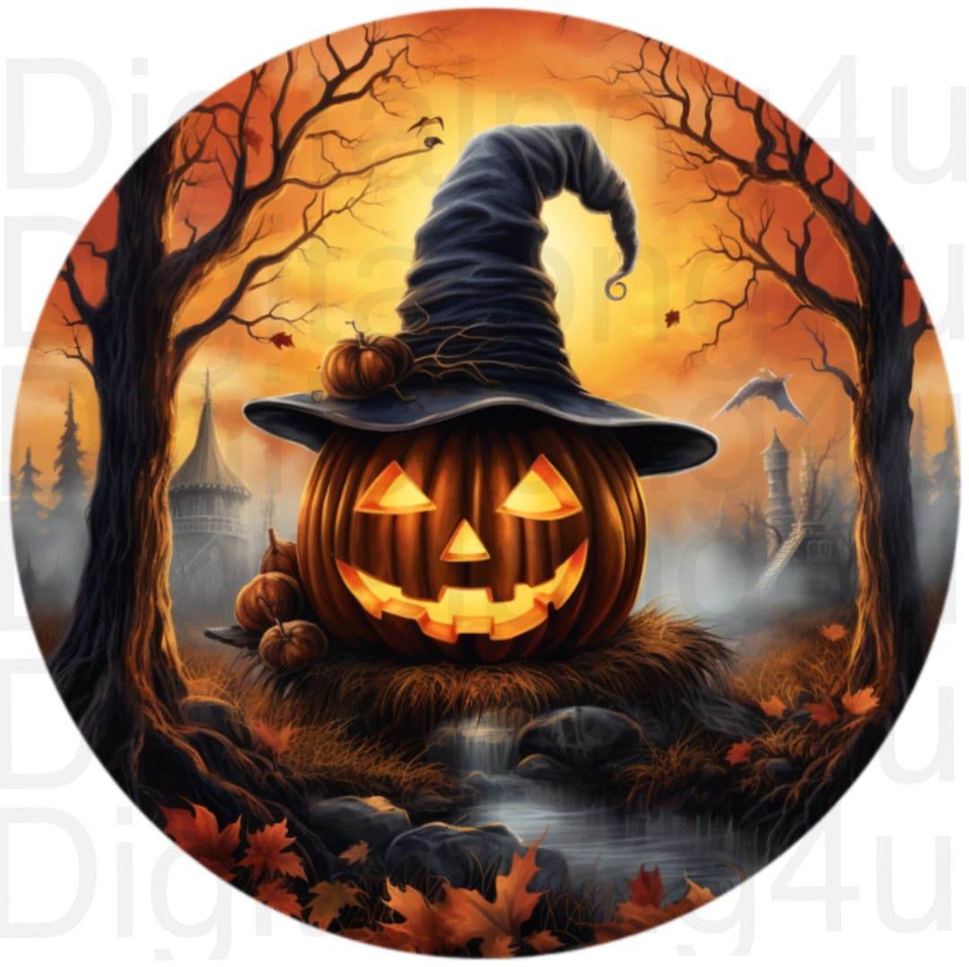 Jack O Lantern Witch Pumpkins Halloween Design Round Png Sublimation ...