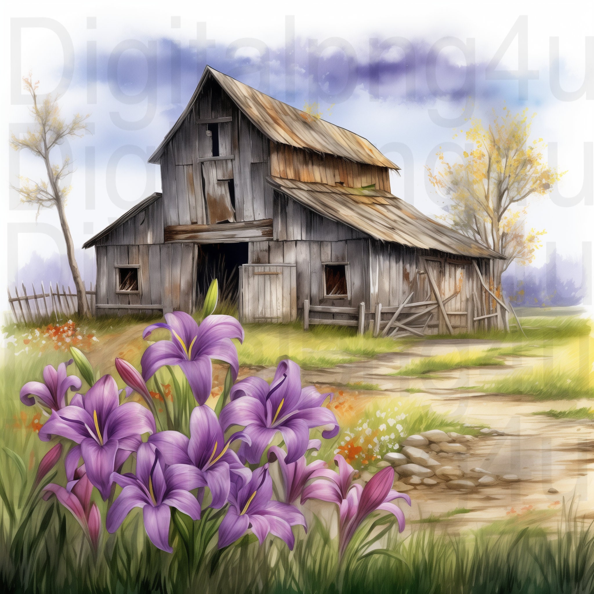 Barn Old Rustic Barn and Flowers Png Sublimation Digital Design ...