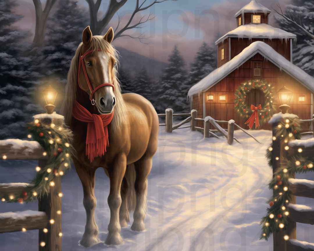 Horse Barn Farm Winter Christmas Png Sublimation Digital Design ...