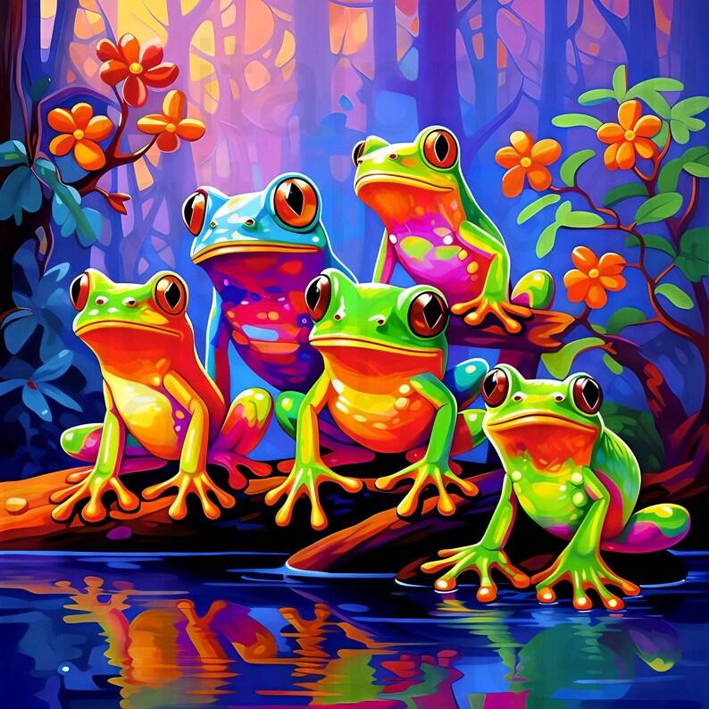 Frogs Colorful Vibrant Png Sublimation Digital Design Download Wreath ...