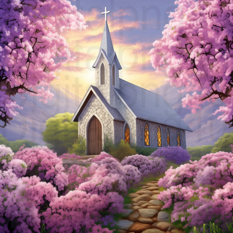 Church Spring Scene Png Sublimation Digital Design Download Wreath Sign ...