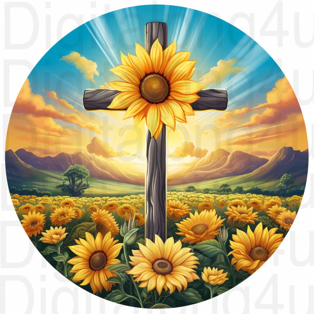 Cross and Sunflowers Round Png Sublimation Digital Design Download ...