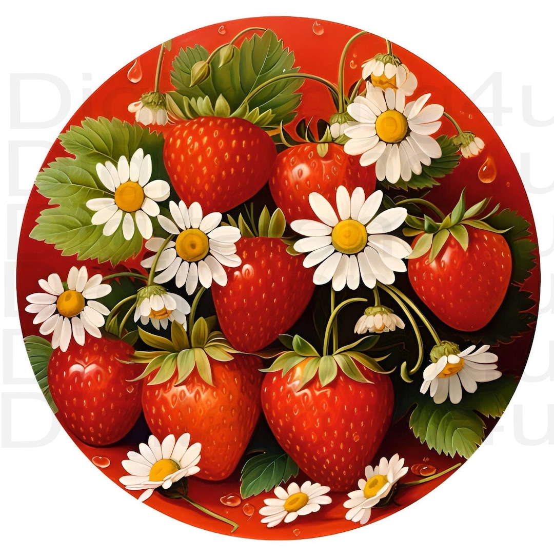 Strawberry Round Png Sublimation Digital Design Download Wreath Sign ...