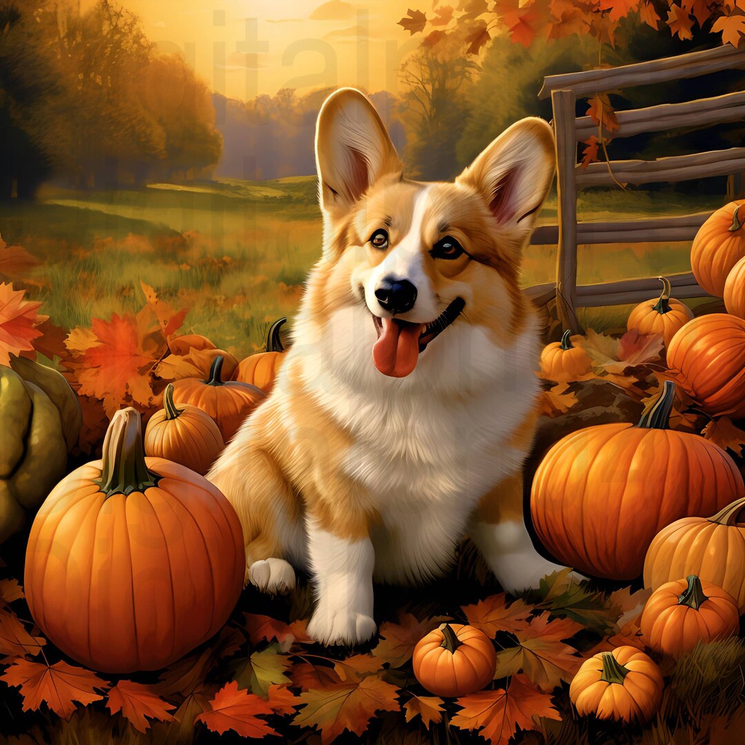 Corgi and Pumpkins Fall Scene Png Sublimation Digital Design Download ...