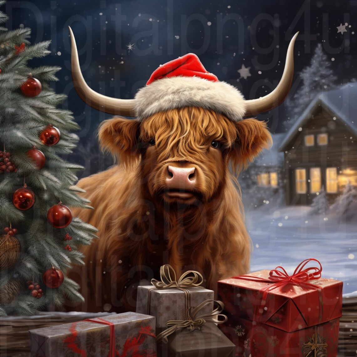 Highland Cow Christmas Scene Png Sublimation Digital Design Download ...