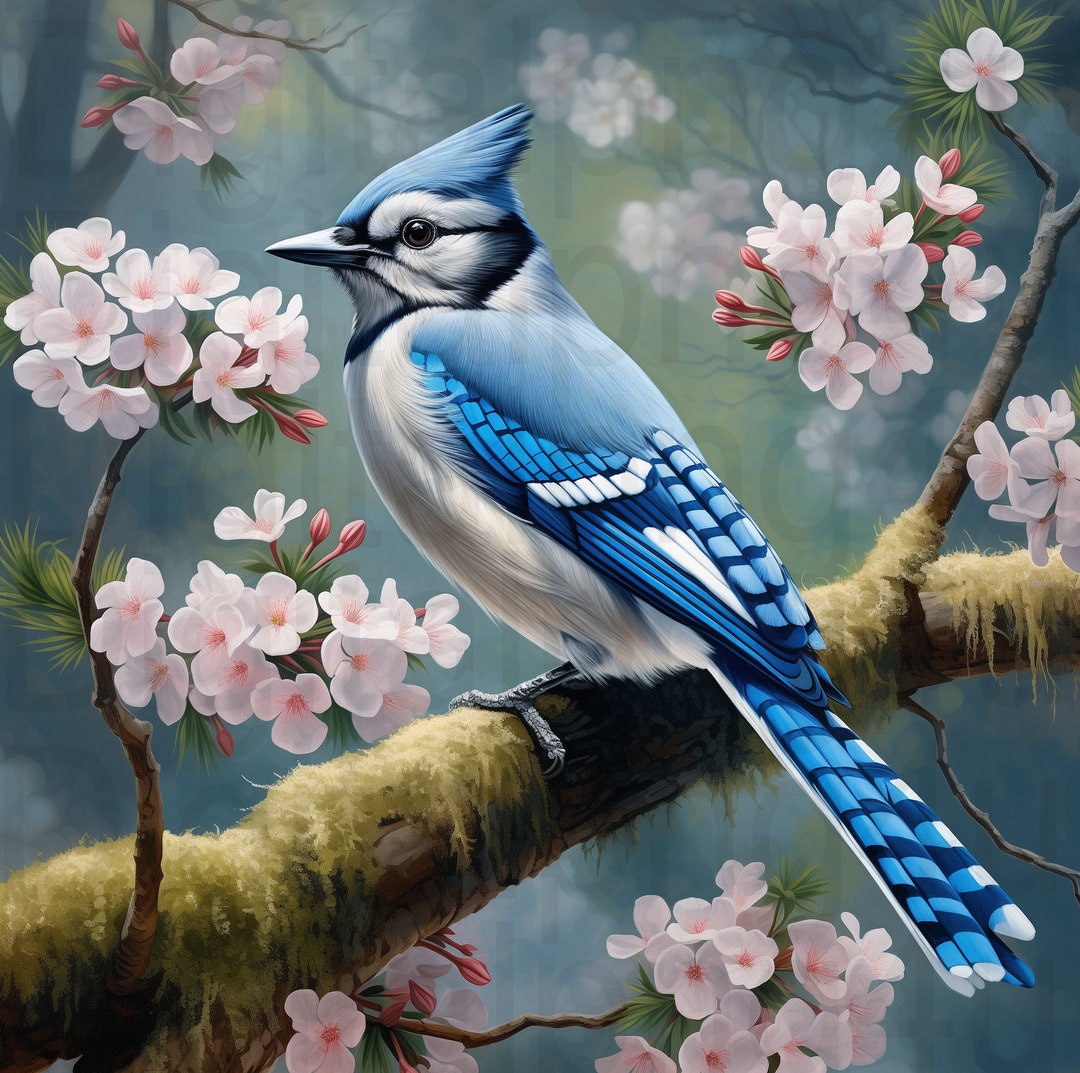 Blue Jay Beautiful Bluebird and Flowers Spring Png Sublimation Digital ...