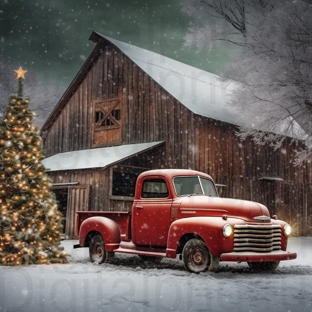 Red Truck Farm Barn Christmas Png Sublimation Digital Design Download ...