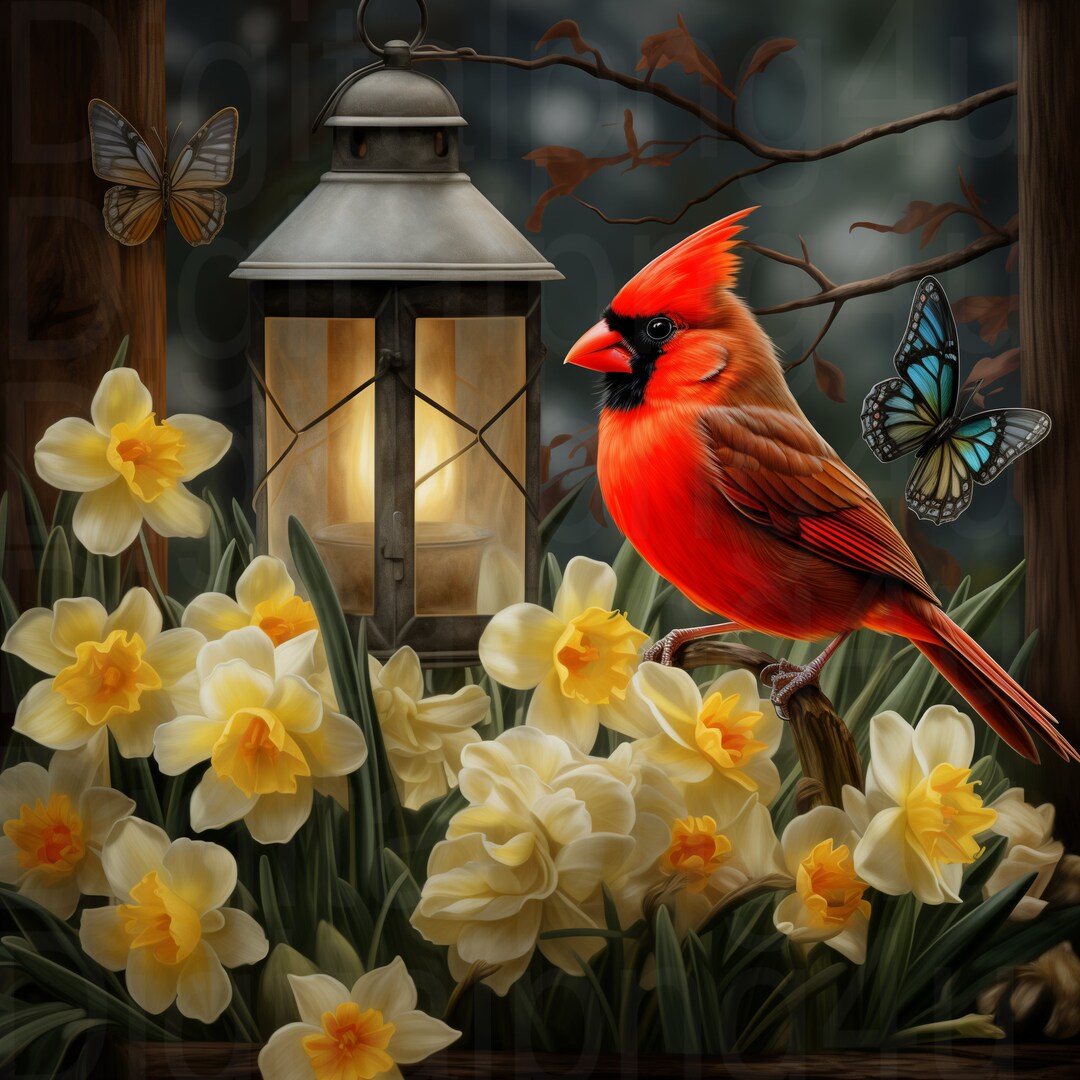 Cardinal and Lantern Spring Png Sublimation Digital Design Download ...