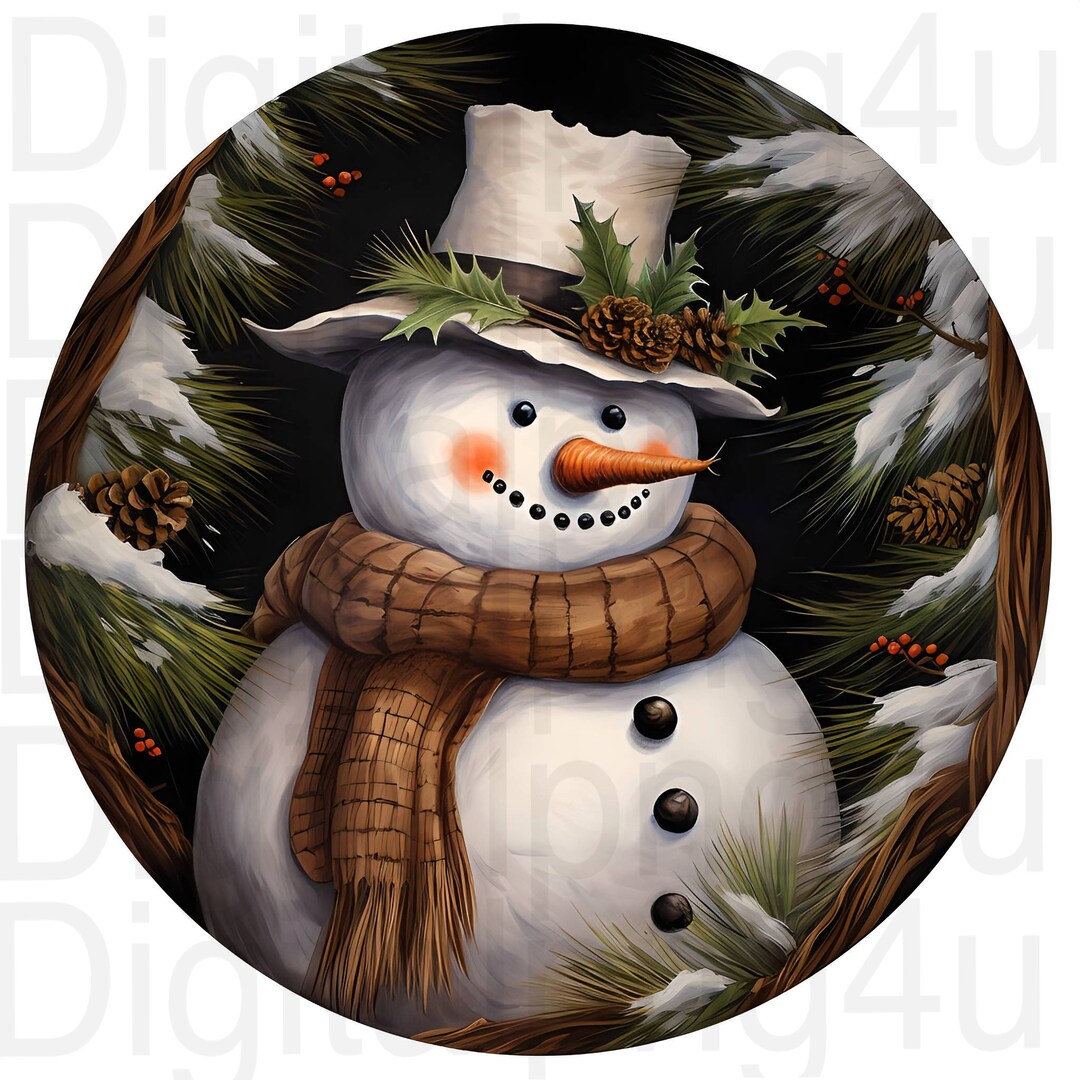 Rustic Snowman Christmas Round Png Sublimation Digital Design Download ...