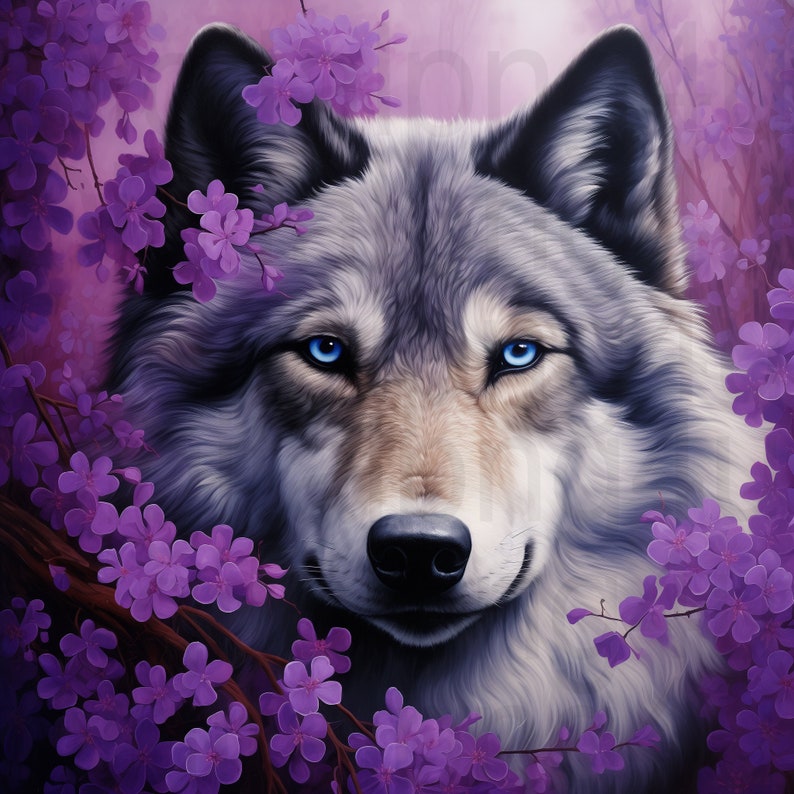 Wolf and Flowers Square Png Sublimation Digital Design Download Wreath ...