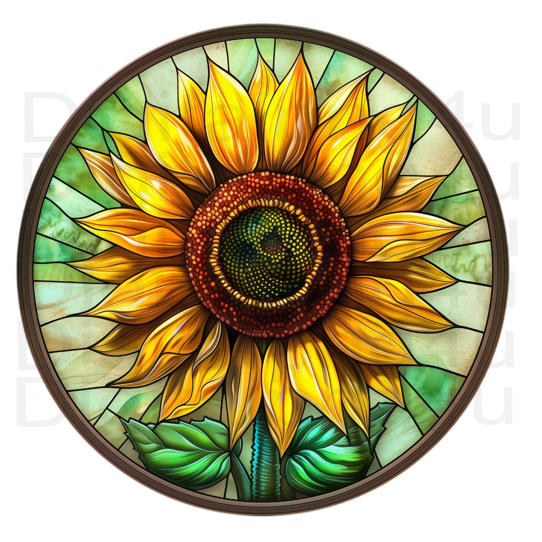 Sunflower Round Stained Glass Style Png Sublimation Digital Design ...