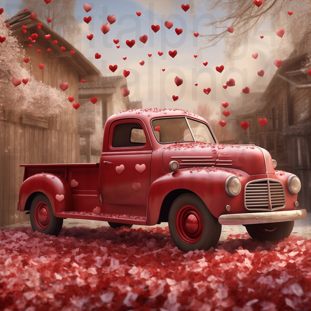 Red Truck Valentines Png Sublimation Digital Design Download Wreath ...