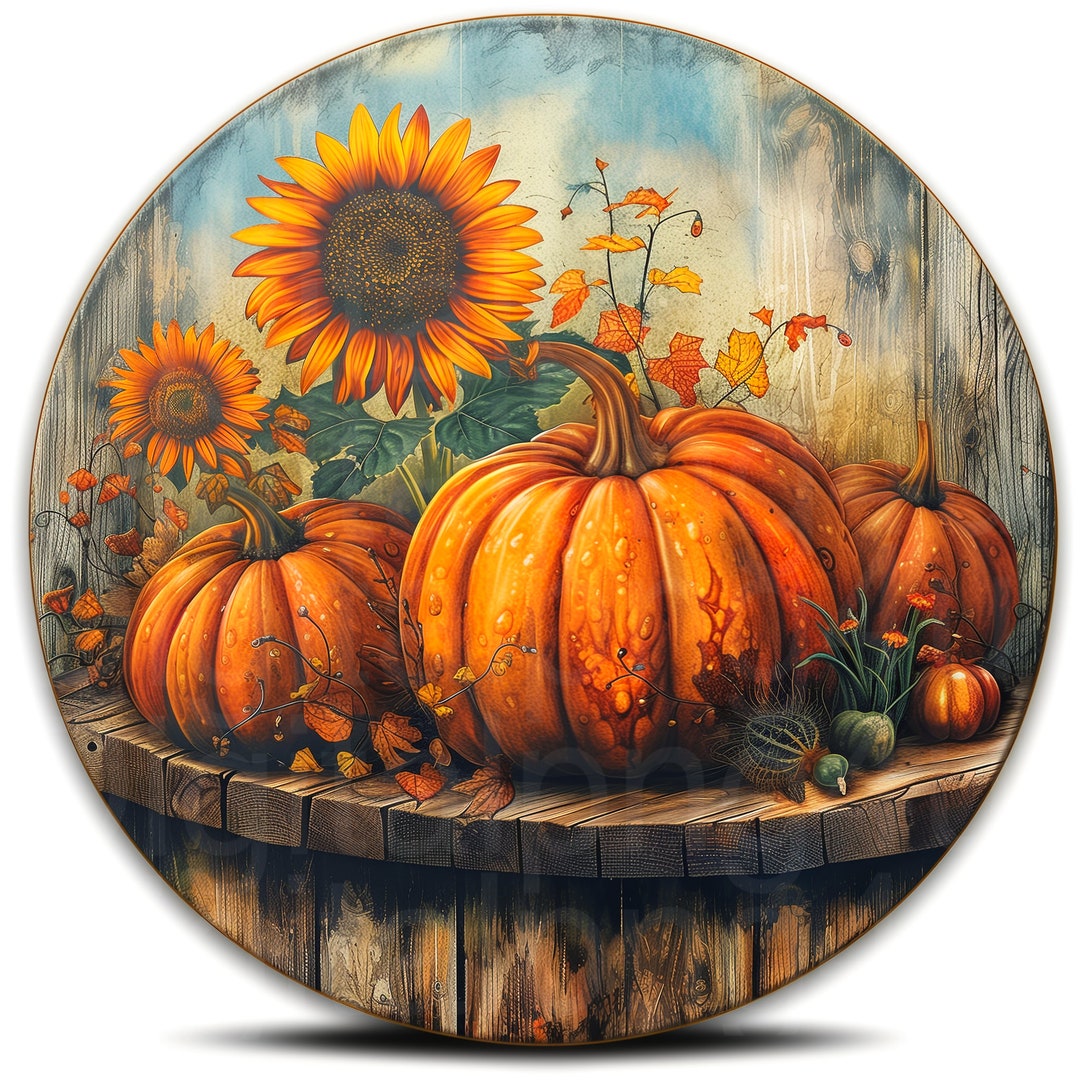 Pumpkins Fall Round PNG Sublimation Digital Design Download Wreath Sign ...