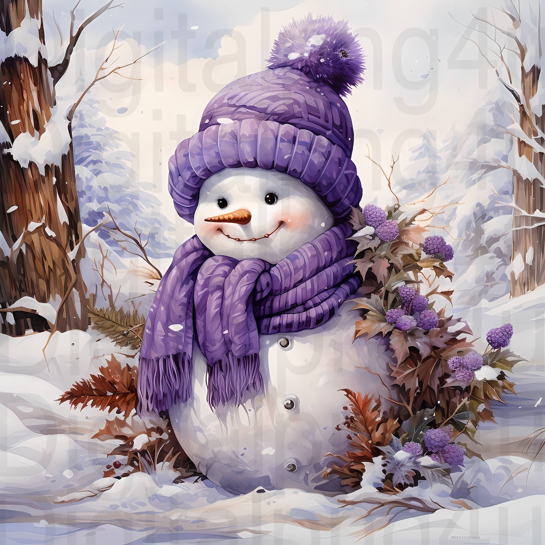 Snowman Purple Theme Christmas Png Sublimation Digital Design Download ...