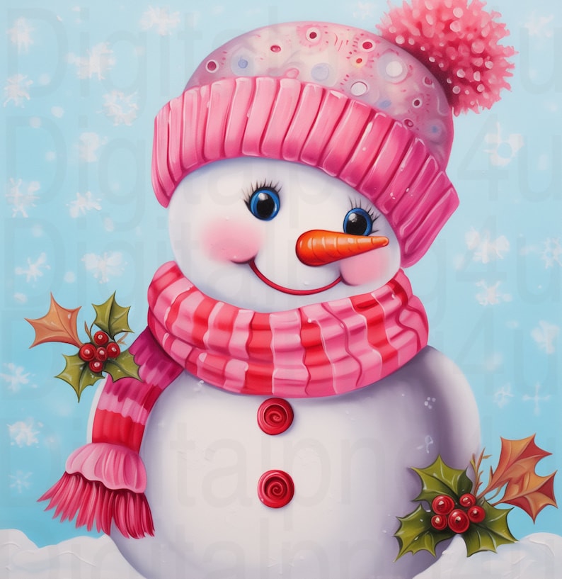 Snowman in Pink Cute Snowman Png Sublimation Digital Design Download ...