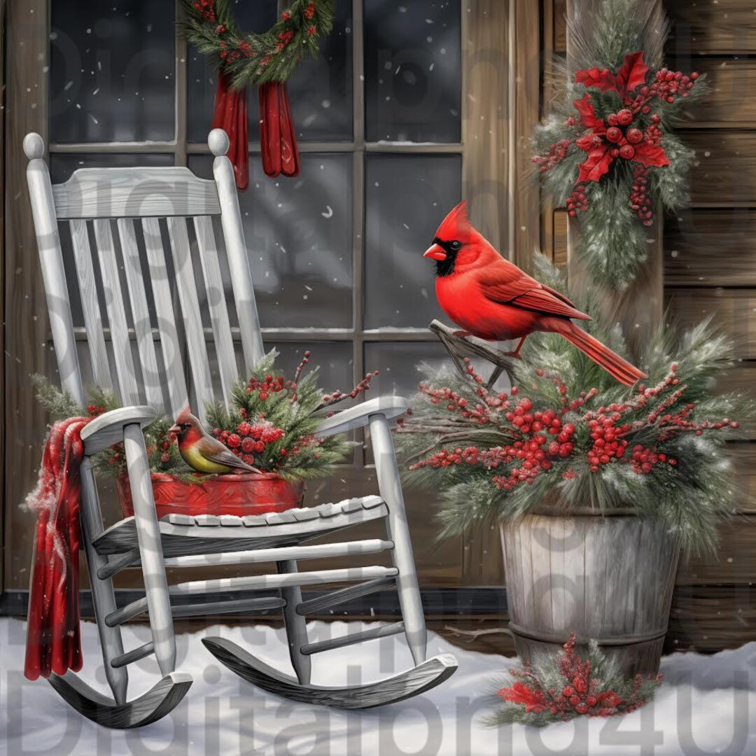 Cardinal and Rocking Chair Winter Christmas Rustic PNG Sublimation ...