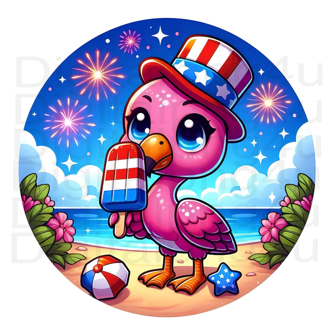 Flamingo Cute Patriotic Round Png Sublimation Digital Design Download ...