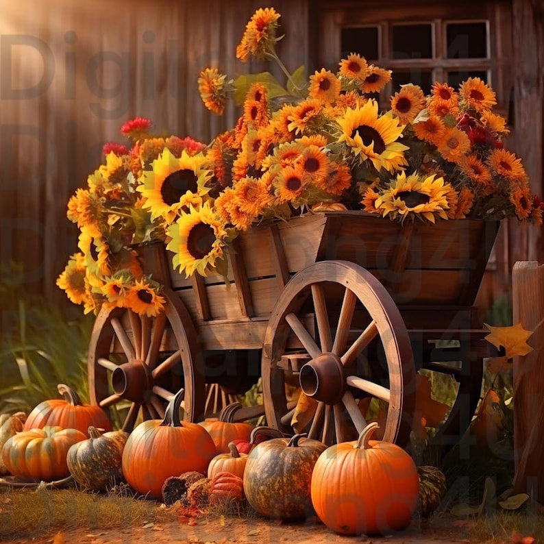 Fall Wagon and Flowers PNG Sublimation Digital Design Download Fall ...