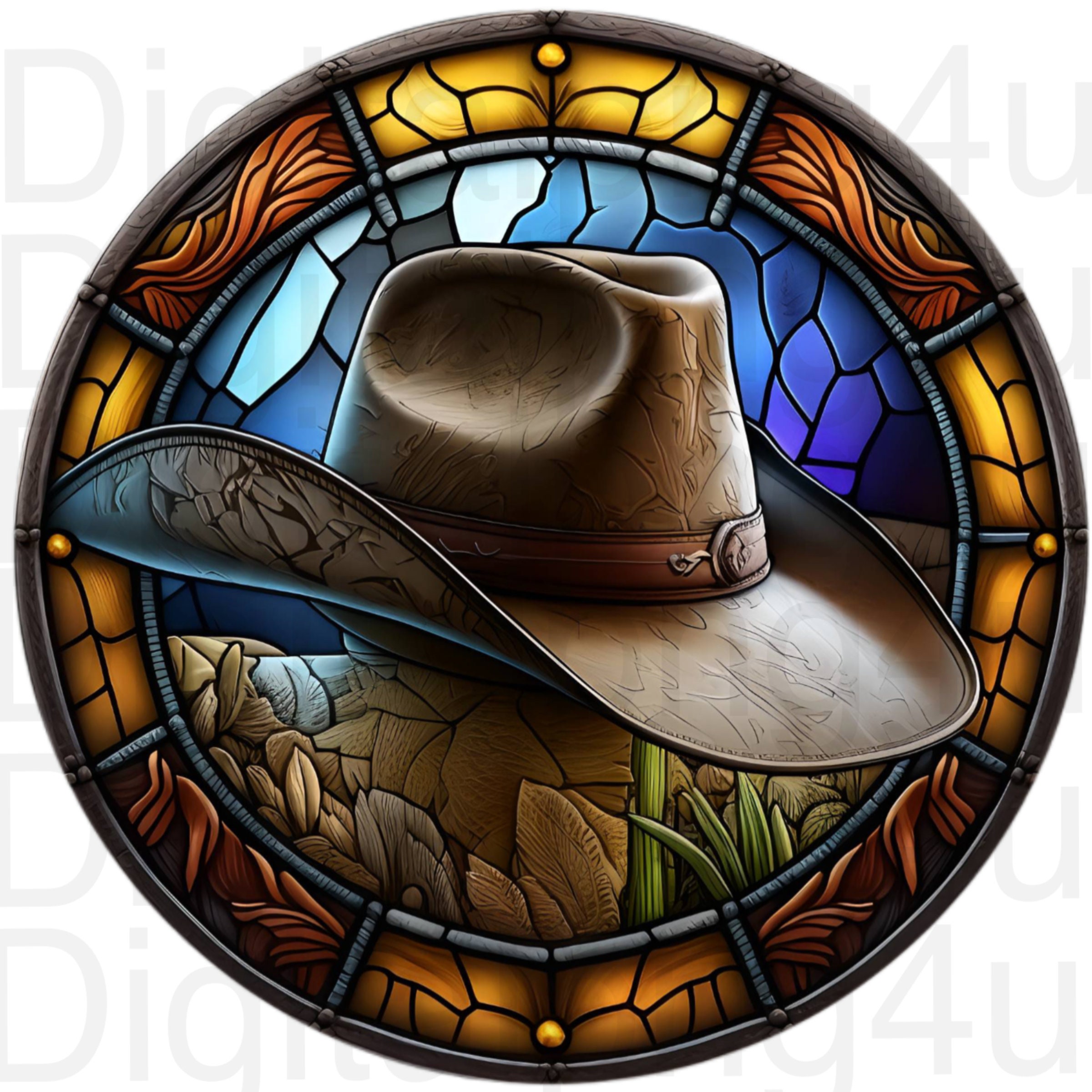 Cowboy Hat Western Stained Glass Round Png Sublimation Digital - Etsy ...