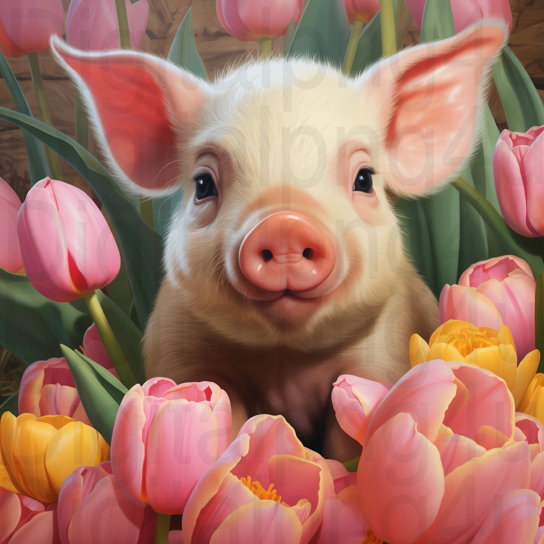 Pig and Flowers Cute Png Sublimation Digital Design Download Wreath ...