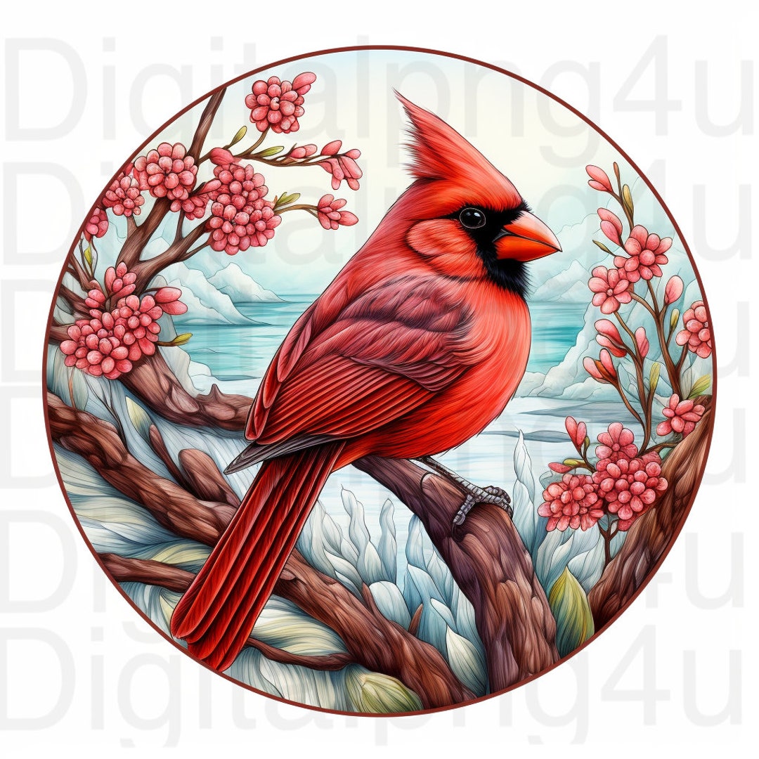 Cardinal Bird Design Round Png Sublimation Digital Design Download ...