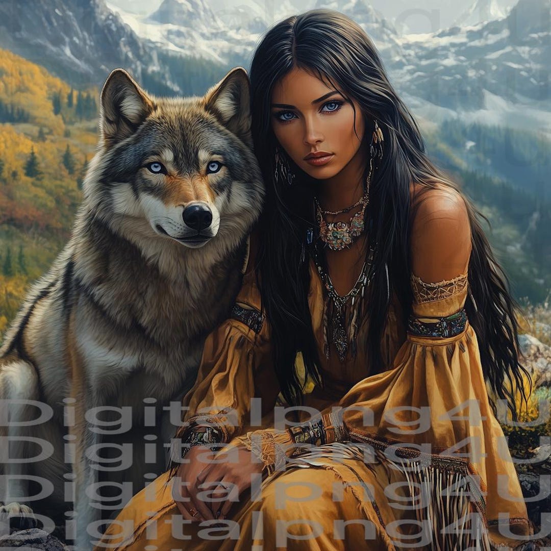 Wolf Native American PNG Sublimation Digital Design Download Wreath ...