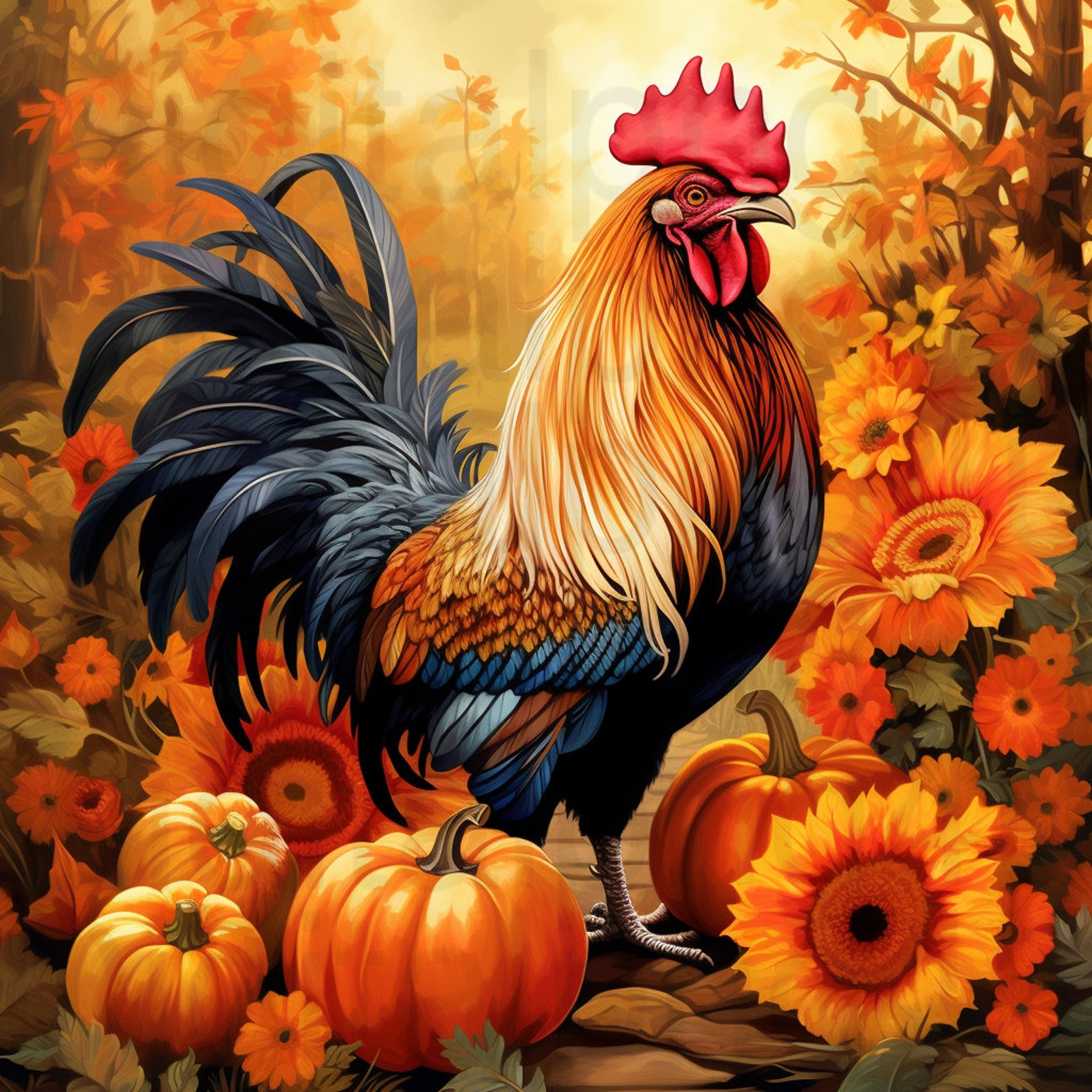 Beautiful Fall Rooster Png Sublimation Digital Design Download Wreath ...