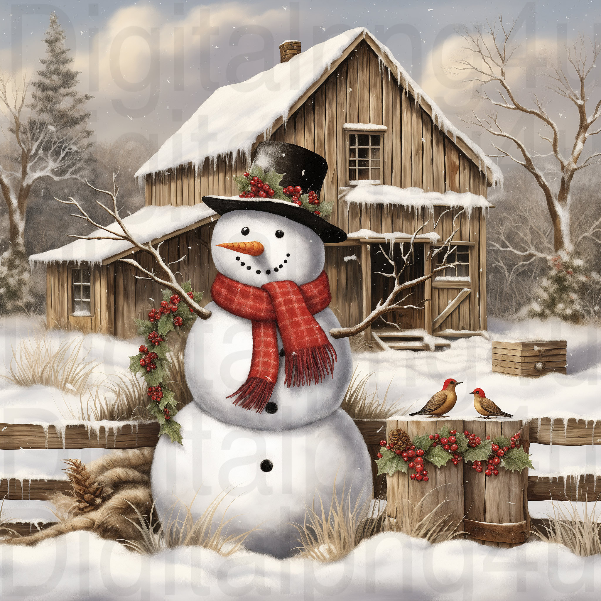Snowman and Barn Rustic Winter Christmas Png Sublimation Digital Design ...