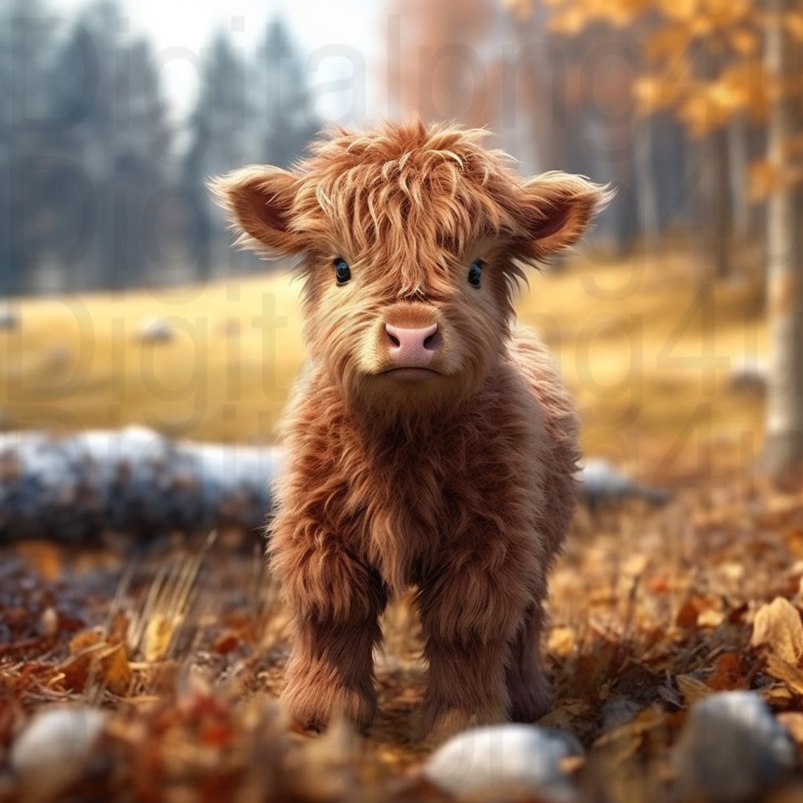 Baby Highland Cow Fall Scene Png Sublimation Digital Design Download ...