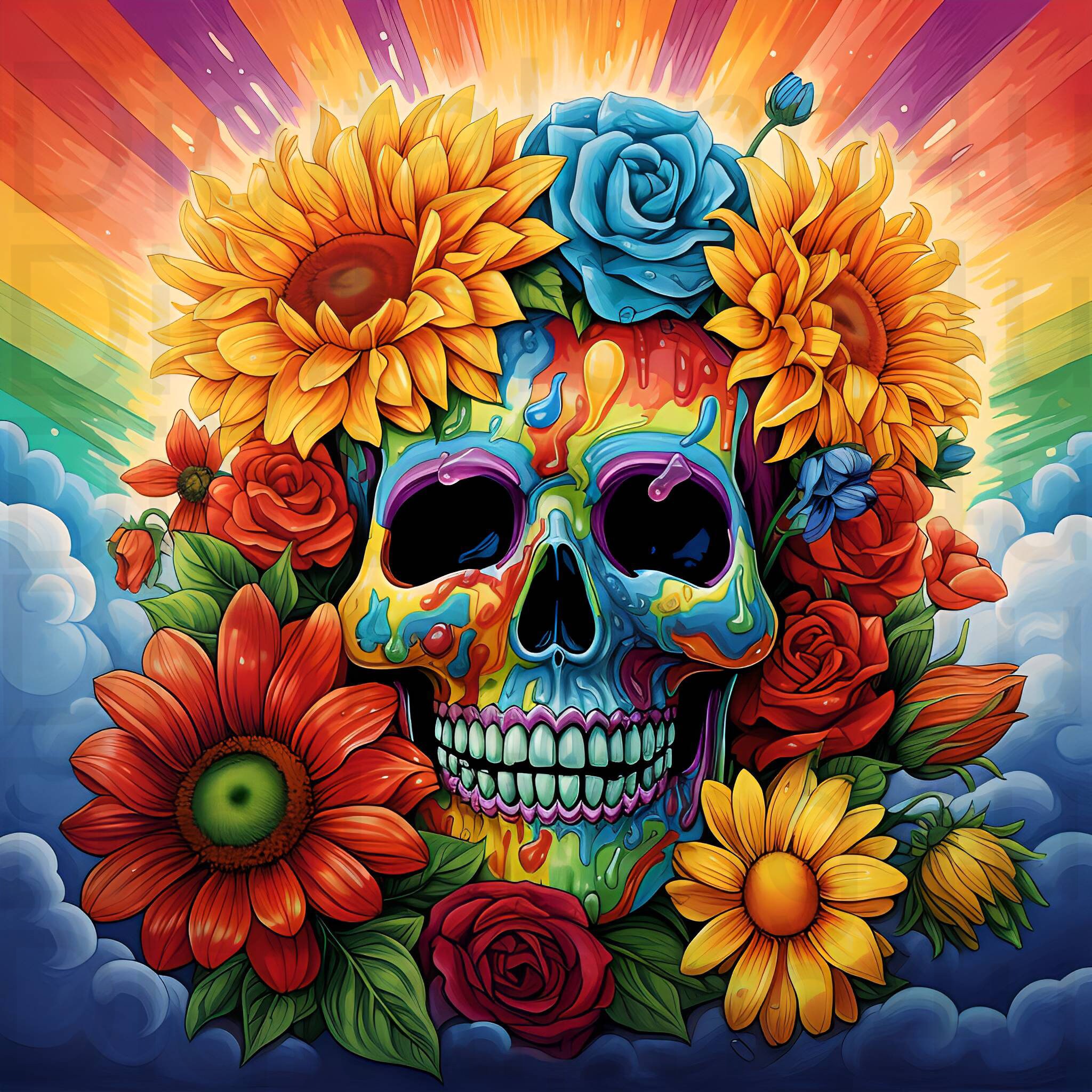 Skull Flowers Colorful Vibrant Png Sublimation Digital Design - Etsy
