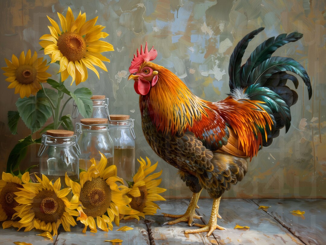Rooster and Sunflowers PNG Sublimation Digital Design Download Wreath ...