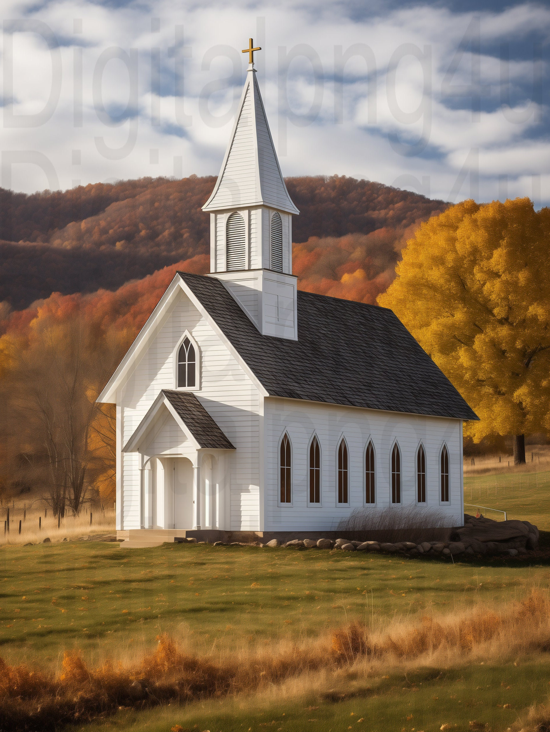 Church in the Country Scene Png Sublimation Digital Design Download ...